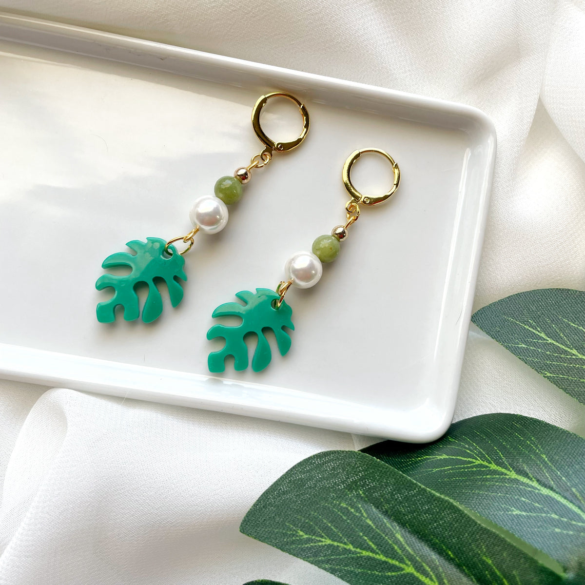 Monstera Jade Earrings — Art by Wolfie